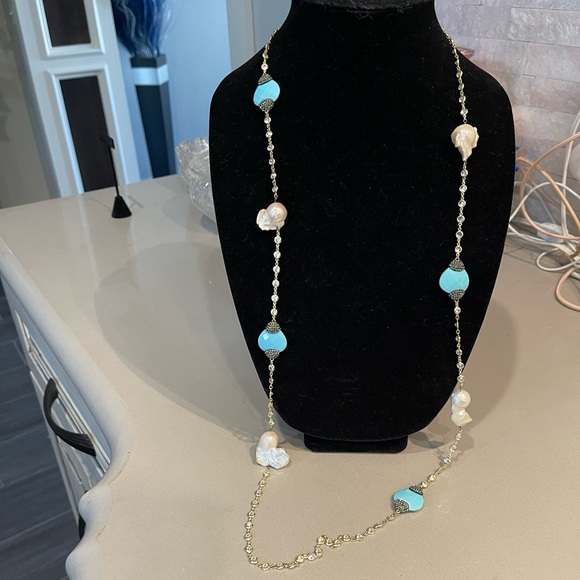 Joan Boyce | Jewelry | Joan Boyce Faceted Drop And Pearl Necklace ...